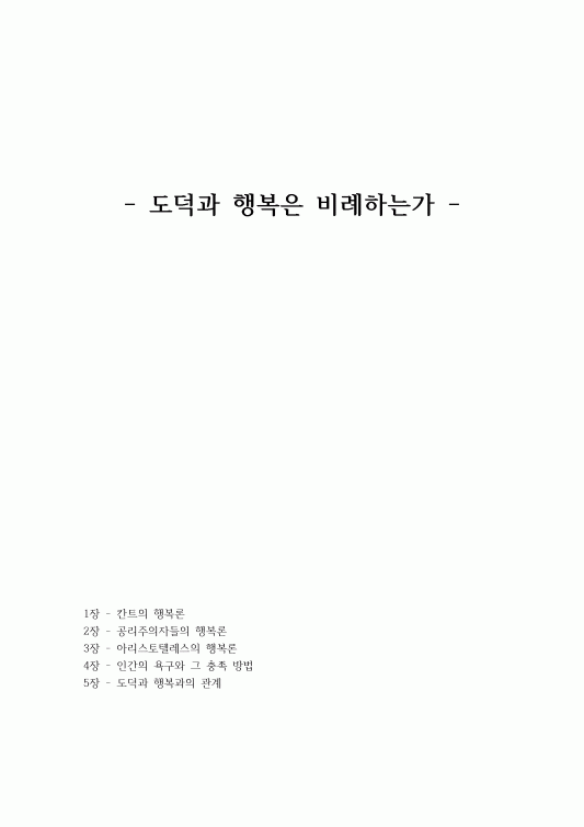 [철학 레포트] 도덕과 행복은 비례하는가 - 칸트, 공리주의, 아리스토텔레스