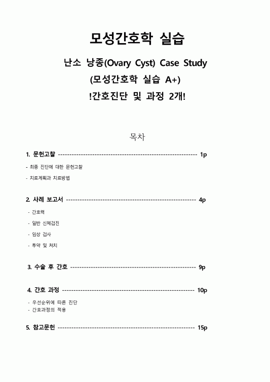 모성간호학 난소낭종 간호진단 2개