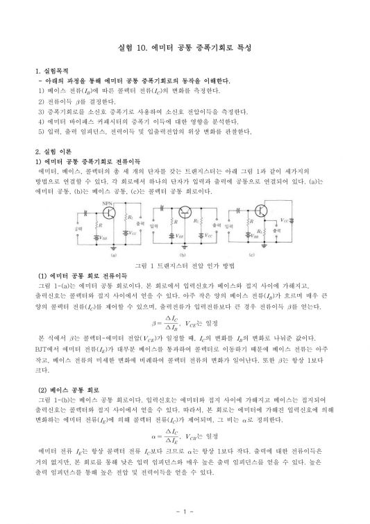 에미터 공통 증폭기회로(common emiter) 예비레포트