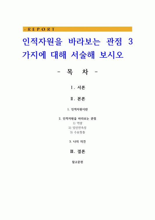 인적자원을 바라보는 관점 3가지에 대해 서술해 보시오