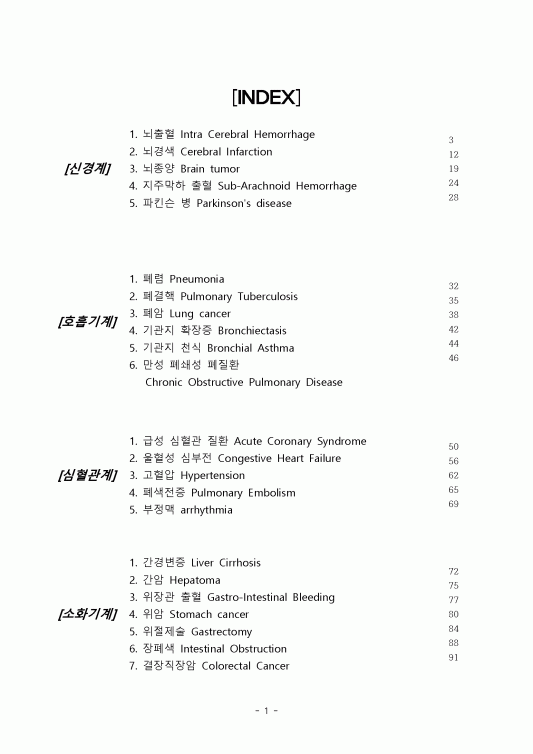 임상, 실습 질병계통별 간호진단 및 중재 한글 파일 (서울아산병원 1차 면접 / 최종합격자료)