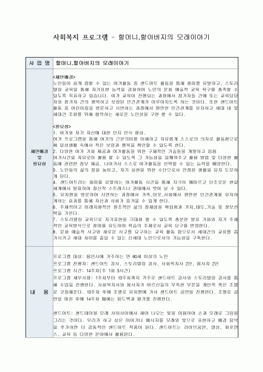 사회복지 프로그램 - 할머니,할아버지의 모래이야기