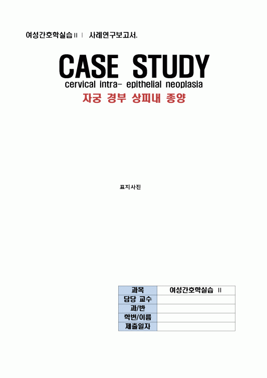 자궁경부상피내종양 환자에 대한 간호진단 5개 설정 후 3개의 간호진단에 관한 간호수행