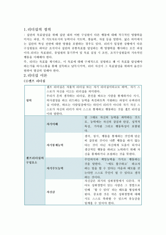 간호관리학 리더십(리더쉽) 요약 보고서