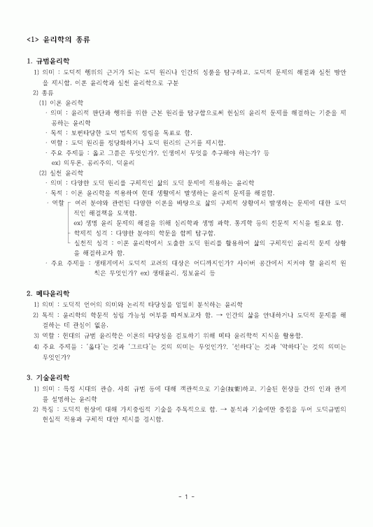 고등학교 생활과 윤리 핵심 요약 정리 및 서브노트
