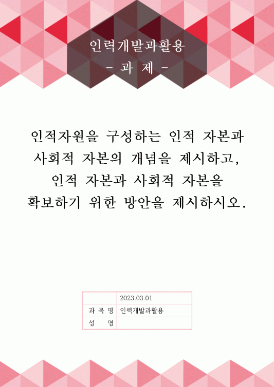 인적자원을 구성하는 인적 자본과 사회적 자본의 개념을 제시하고, 인적 자본과 사회적 자본을 확보하기 위한 방안을 제시하시오.