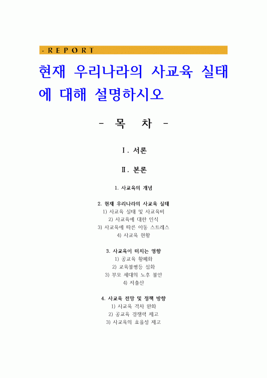 현재 우리나라의 사교육 실태에 대해 설명하시오