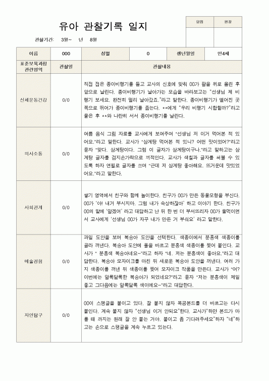 1학기 관찰일지 만 4세 20명