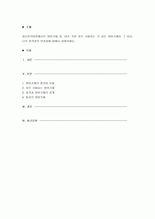 정신분석이론에서의 방어기제 중, 내가 가장 자주 사용하는 것 같은 방어기제와 그 이유, 나의 성격과의 연관성에 대해서 설명하세요.