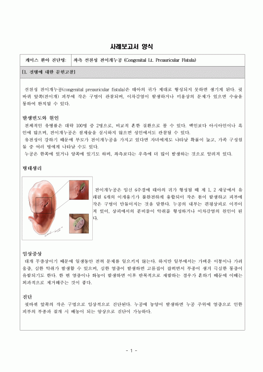 아동간호학 케이스 - 좌측 선천성 전이개누공 Congenital Lt