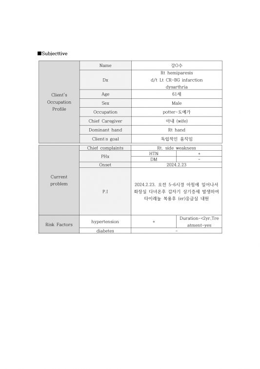 강0수님 SOAP 레포트 자료