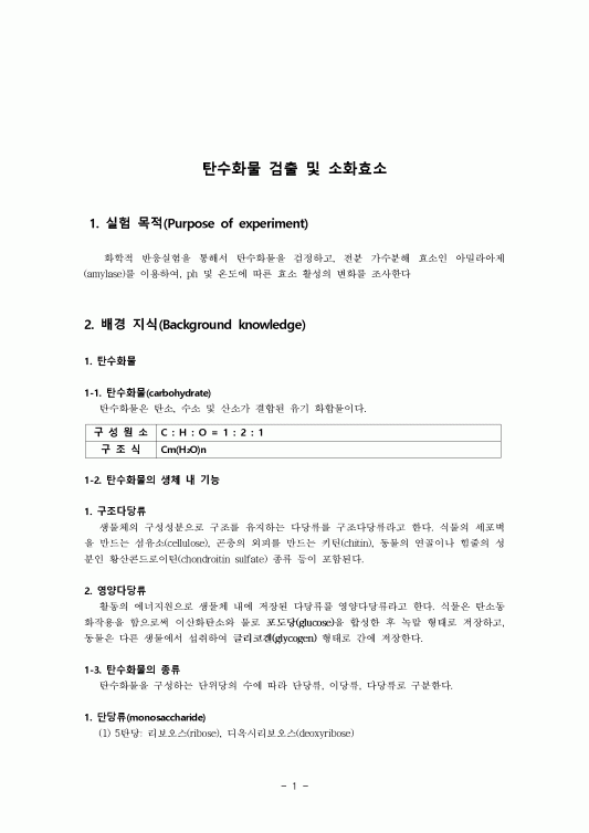 탄수화물의 검출 및 소화효소, 생물 보고서