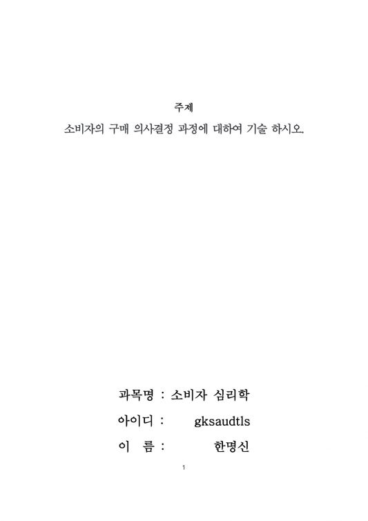 소비자의 구매 의사결정 과정에 대하여 기술 하시오.