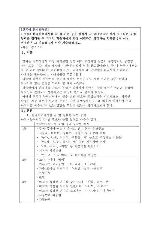 외국어로서의한국어문법교육론 과제,토론 통합본