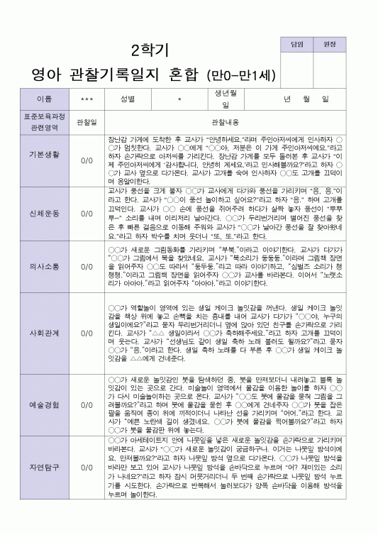 2학기 영아관찰일지 만0-1세 10명