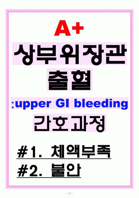 상부위장관출혈 간호과정: 간호진단 2개 [체액부족, 불안]