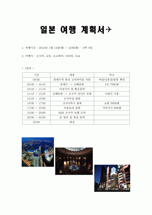 일본 여행 계획서