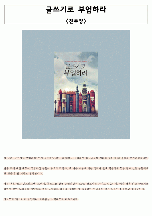 글쓰기로부업하라 독후감/서평/요약 (전주양)