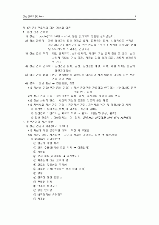 시험대비 정신간호학 [전체 요약 정리]