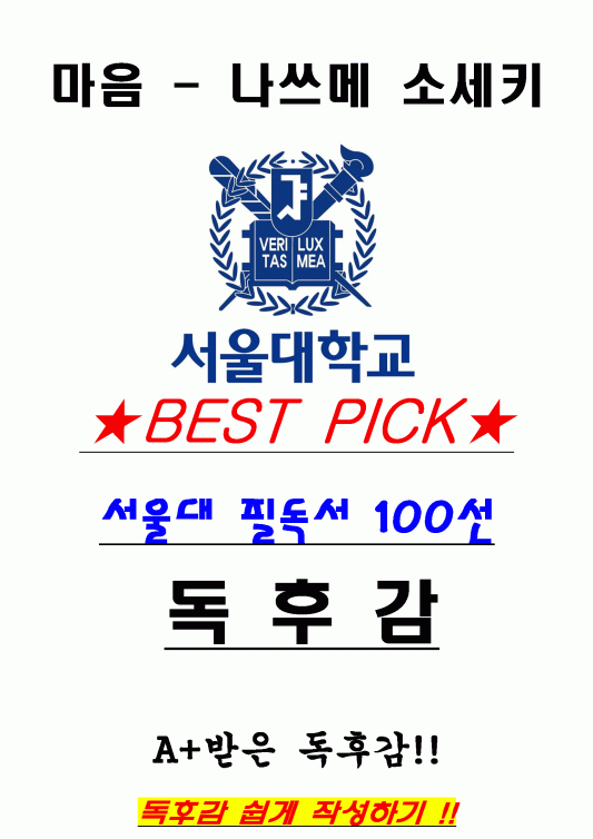 마음 - 나쓰메 소세키 독후감[서울대 필독서 100선]