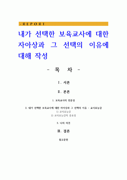 내가 선택한 보육교사에 대한 자아상과 그 선택의 이유에 대해 작성