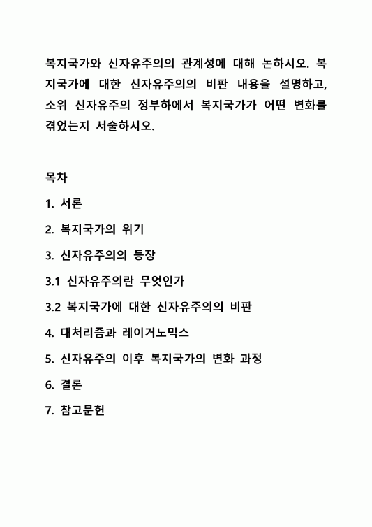 복지국가와 신자유주의의 관계성에 대해 논하시오. 복지국가에 대한 신자유주의의 비판 내용을 설명하고, 소위 신자유주의 정부하에서 복지국가가 어떤 변화를 겪었는지 서술하시오.
