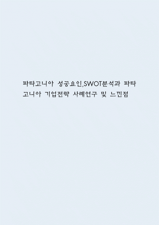 파타고니아 성공요인,SWOT분석과 파타고니아 기업전략 사례연구 및 느낀점