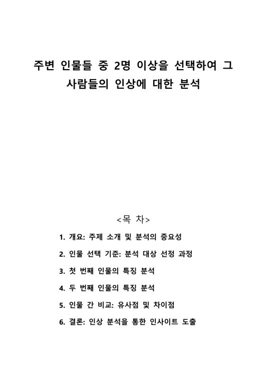 주변 인물들 중 2명 이상을 선택하여 그 사람들의 인상에 대한 분석