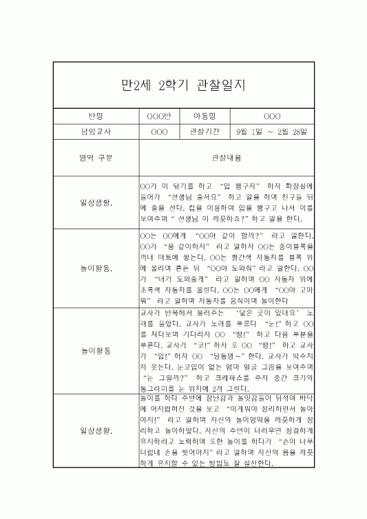 만2세 2학기 관찰일지 / 총평