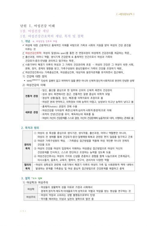 간호 국시 준비-여성간호 전체 범위
