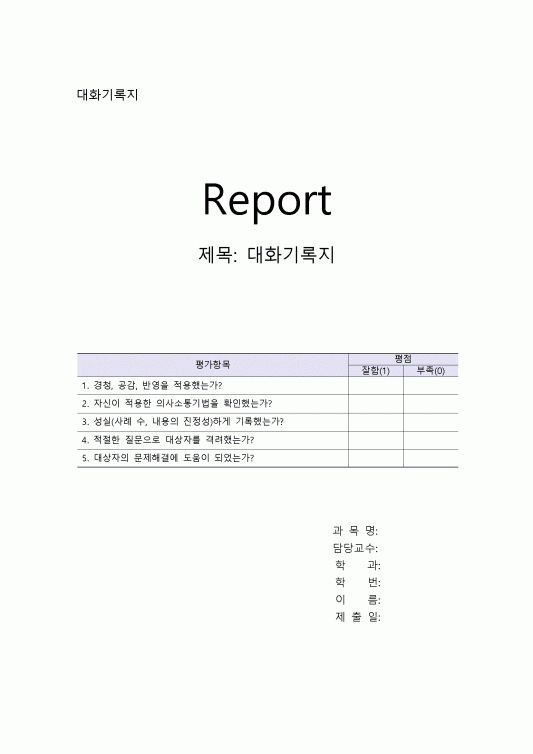 [정신간호학] 대화기록지, 언어적 질문, 비언어적 태도, 치료적, 비치료적 의사소통 기법기록지