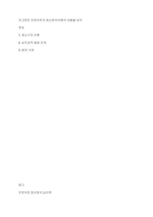 지그문트 프로이트의 정신분석이론의 내용을 요약