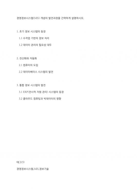 경영정보시스템(MIS) 개념의 발전과정을 간략하게 설명하시오