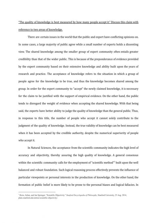 7점 TOK SAMPLE ESSAY