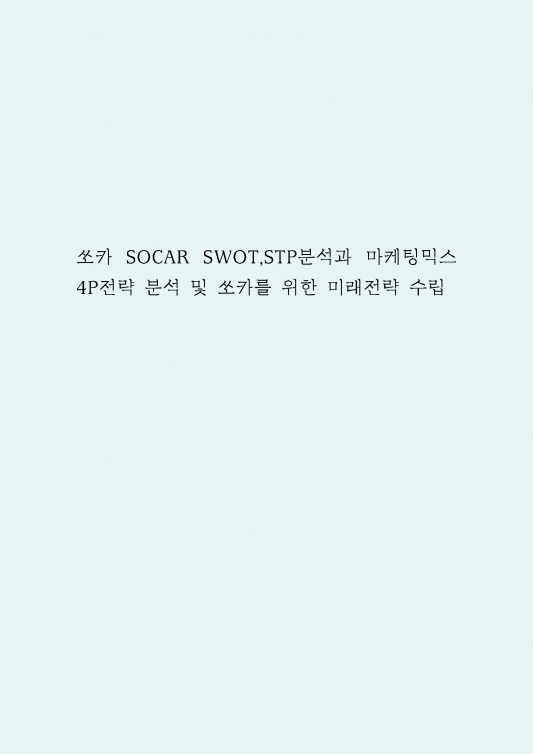 쏘카 SOCAR SWOT,STP분석과 마케팅믹스 4P전략 분석 및 쏘카를 위한 미래전략 수립