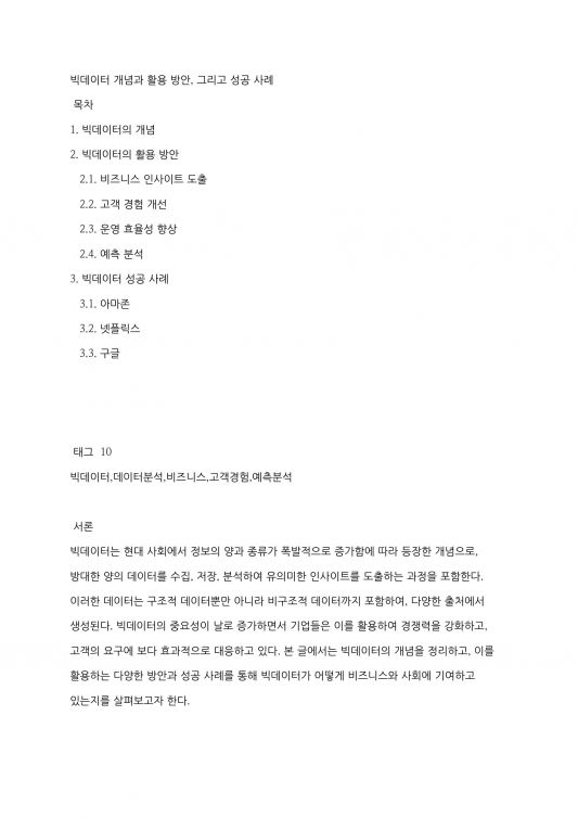 빅데이터 개념과 활용 방안, 그리고 성공 사례