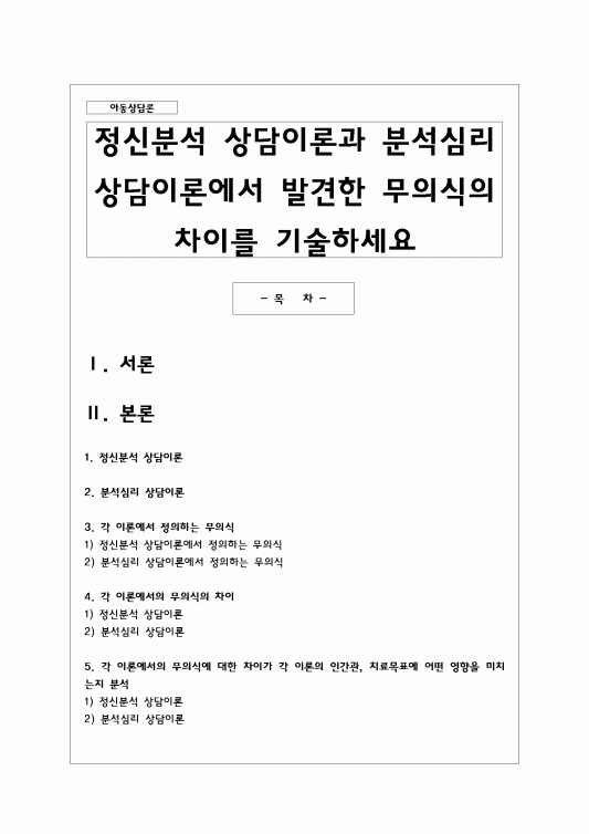 정신분석 상담이론과 분석심리 상담이론에서 발견한 무의식의 차이를 기술하세요