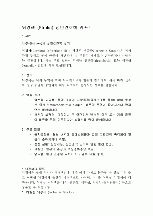 뇌경색(stroke) 성인간호학에 케이스 스터디문헌고찰 및 진단 6개