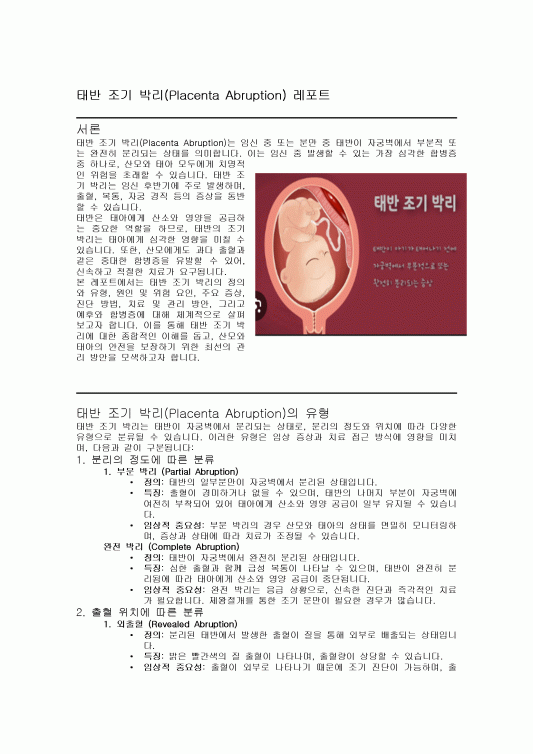 모성간호 태반조기박리 문헌고찰 및 간호진단 6개