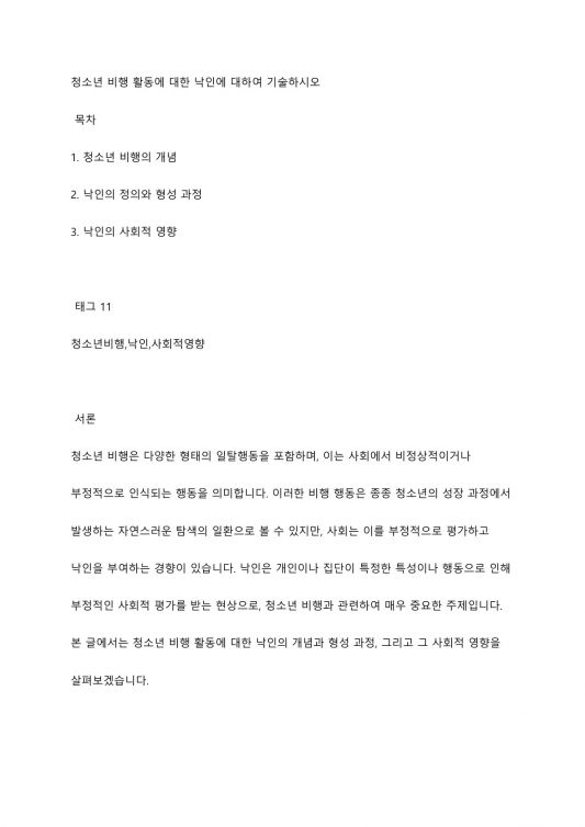 청소년 비행 활동에 대한 낙인에 대하여 기술하시오