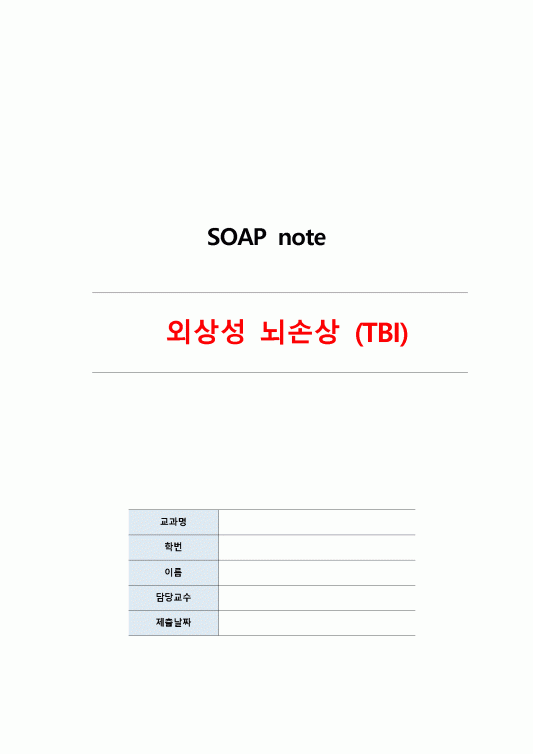 외상성 뇌손상TBI SOAP 노트