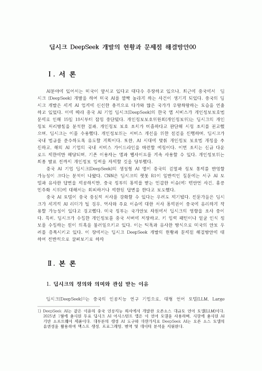 딥시크 DeepSeek 개발의 현황과 문제점 해결방안00