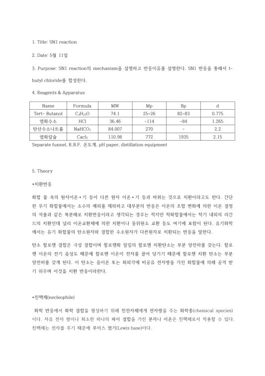 SN1반응 예비레포트