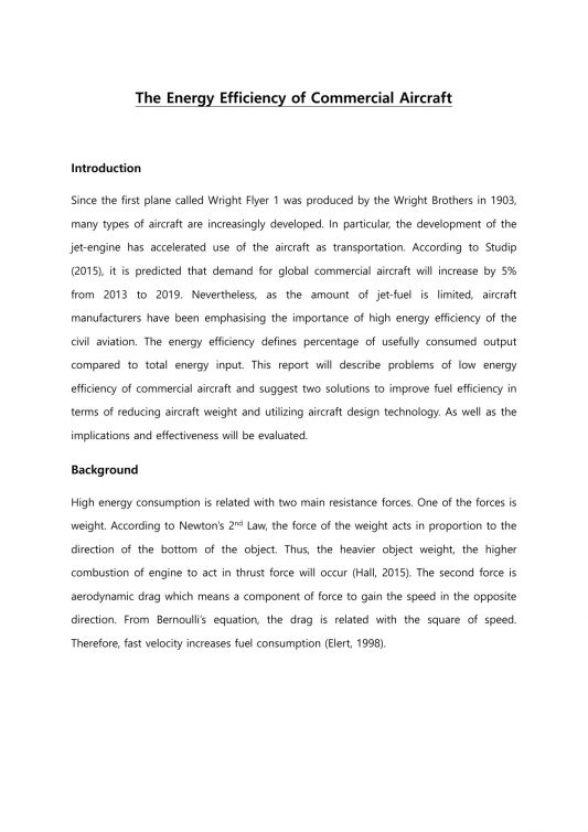 Essay_Energy Efficiency of Commercial Aircraft(민항기의 에너지 효율, 영문)