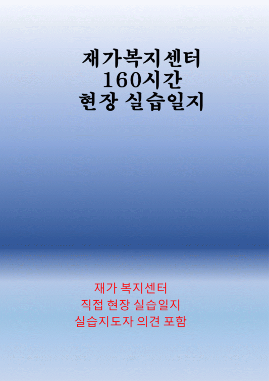 a만점받은 재가복지센터 160시간현장실습일지