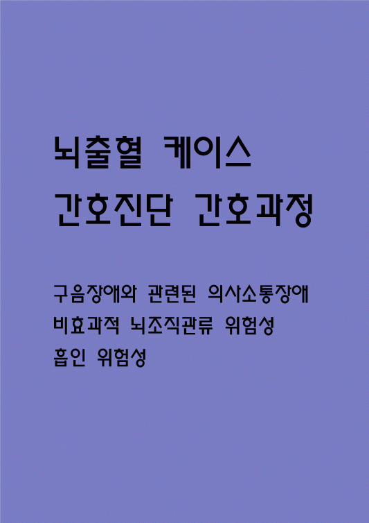 [뇌출혈 간호진단] 뇌출혈 간호진단 간호과정 케이스 3개 (구음장애와 관련된 의사소통장애,비효과적 뇌조직관류 위험성,흡인 위험성)