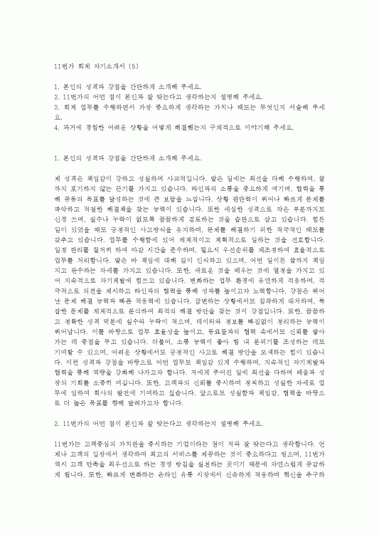 11번가 회계 자기소개서 (5)