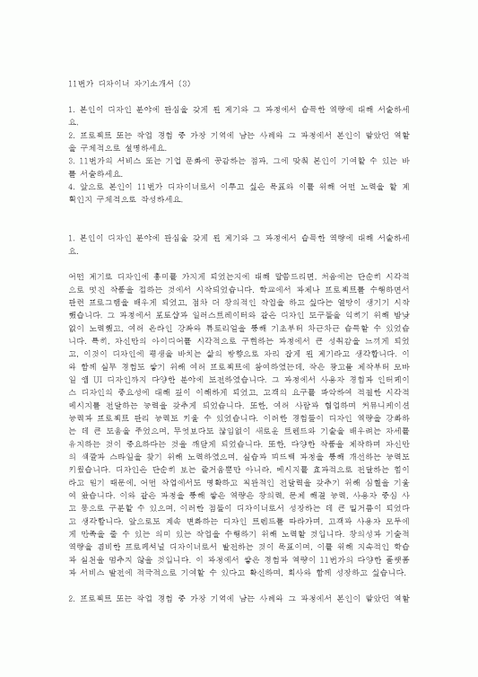 11번가 디자이너 자기소개서 (3)