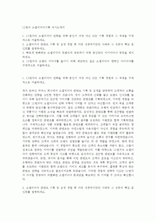 11번가 소셜미디어기획 자기소개서