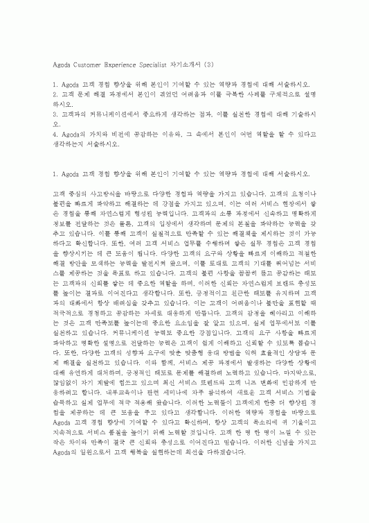 Agoda Customer Experience Specialist 자기소개서 (3)